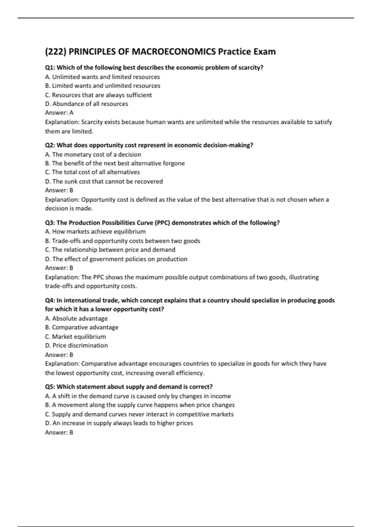 (222) PRINCIPLES OF MACROECONOMICS Practice Exam - Computers - Stuvia US
