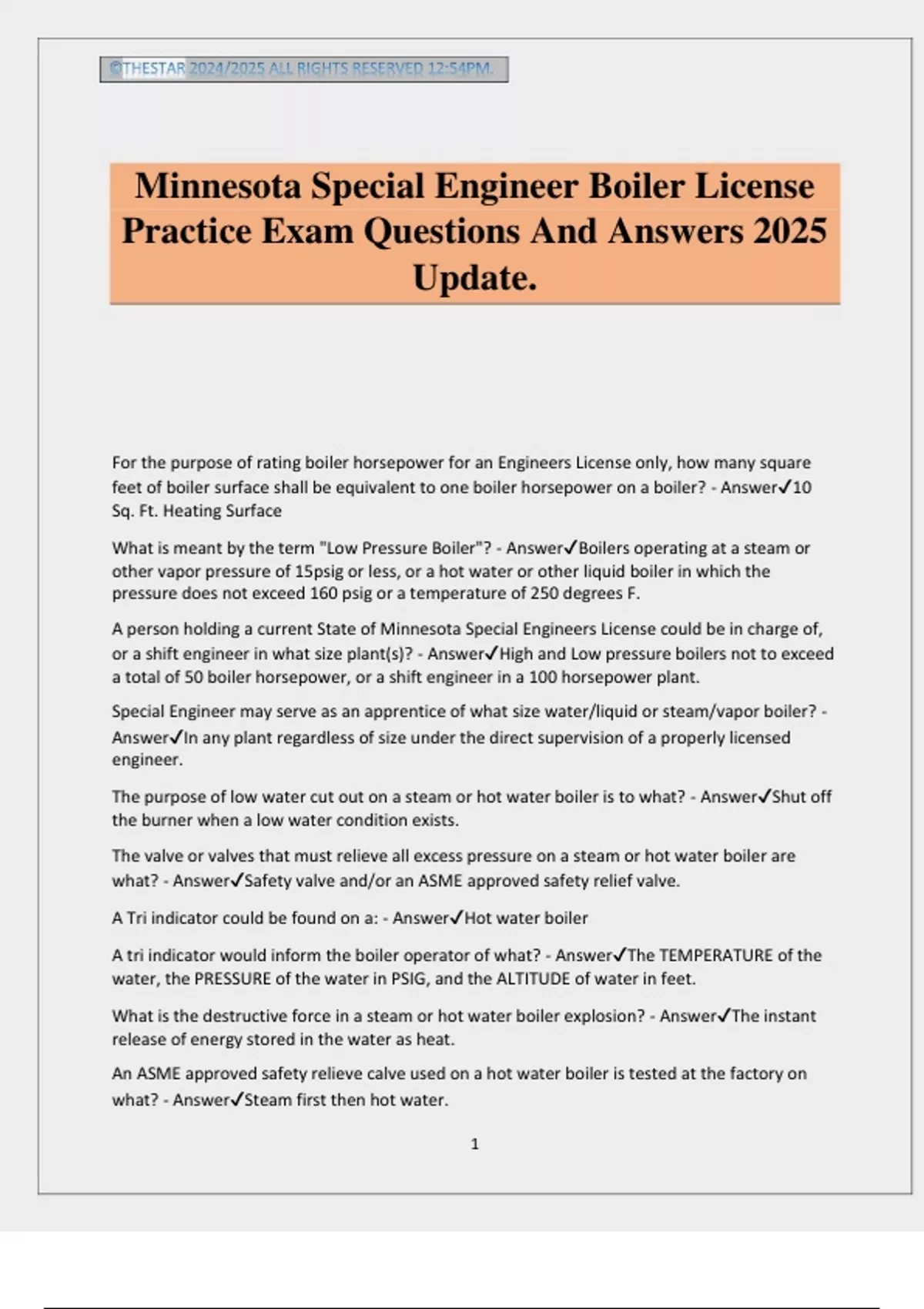 Minnesota Special Engineer Boiler License Practice Exam Questions And ...
