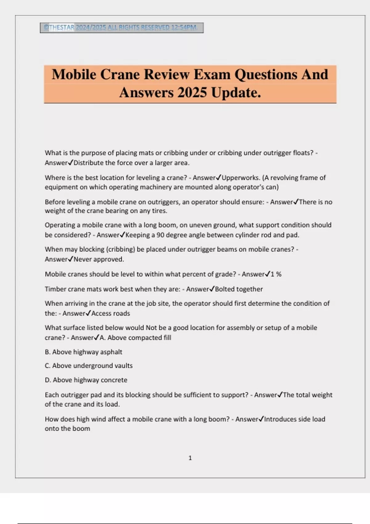 Mobile Crane Review Exam Questions And Answers 2025 Update. - Mobile ...