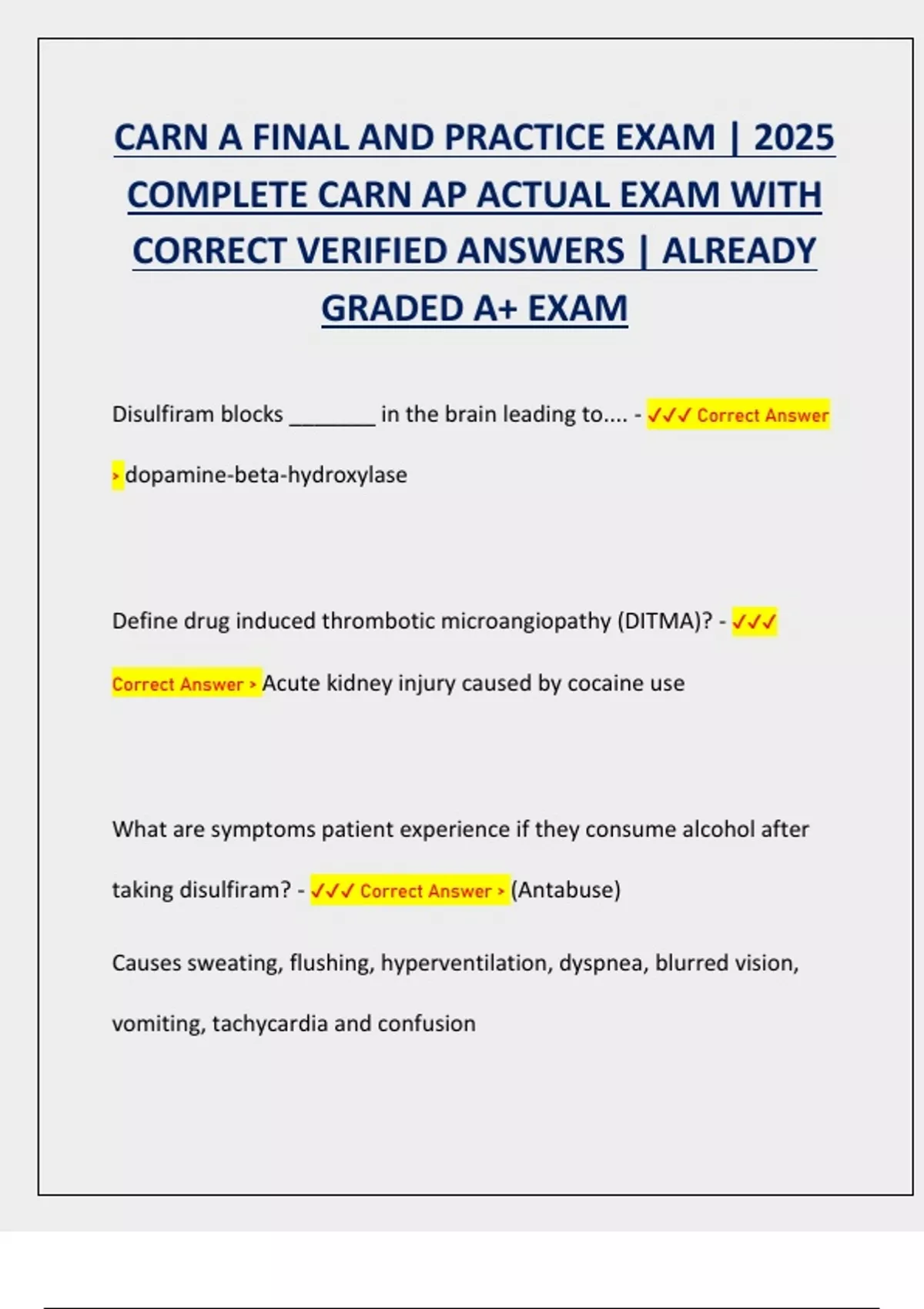 CARN A FINAL AND PRACTICE EXAM | 2025 COMPLETE CARN AP ACTUAL EXAM WITH ...