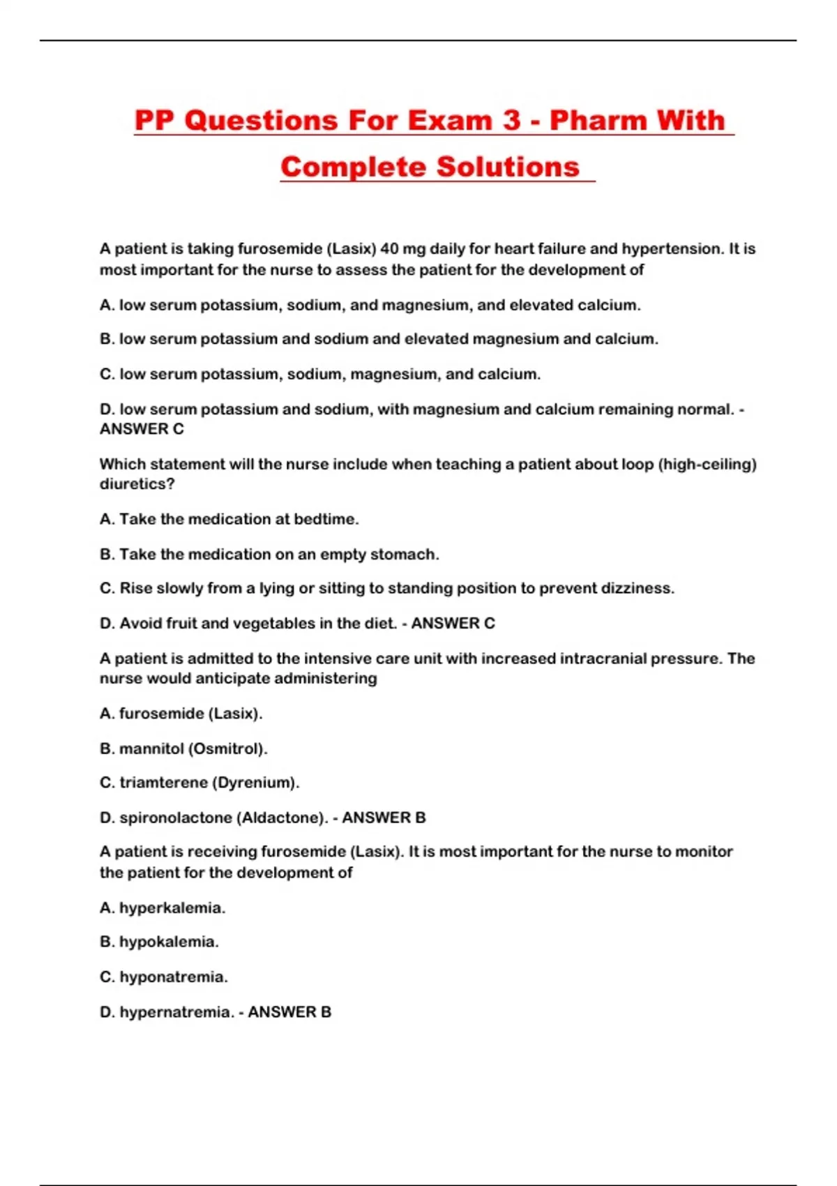 PP Questions For Exam 3 - Pharm With Complete Solutions - PP - Pharm - Stuvia US