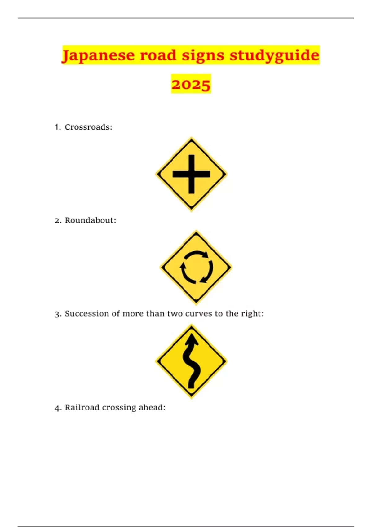 Summary Japanese road signs studyguide 2025 - Japanese road signs ...