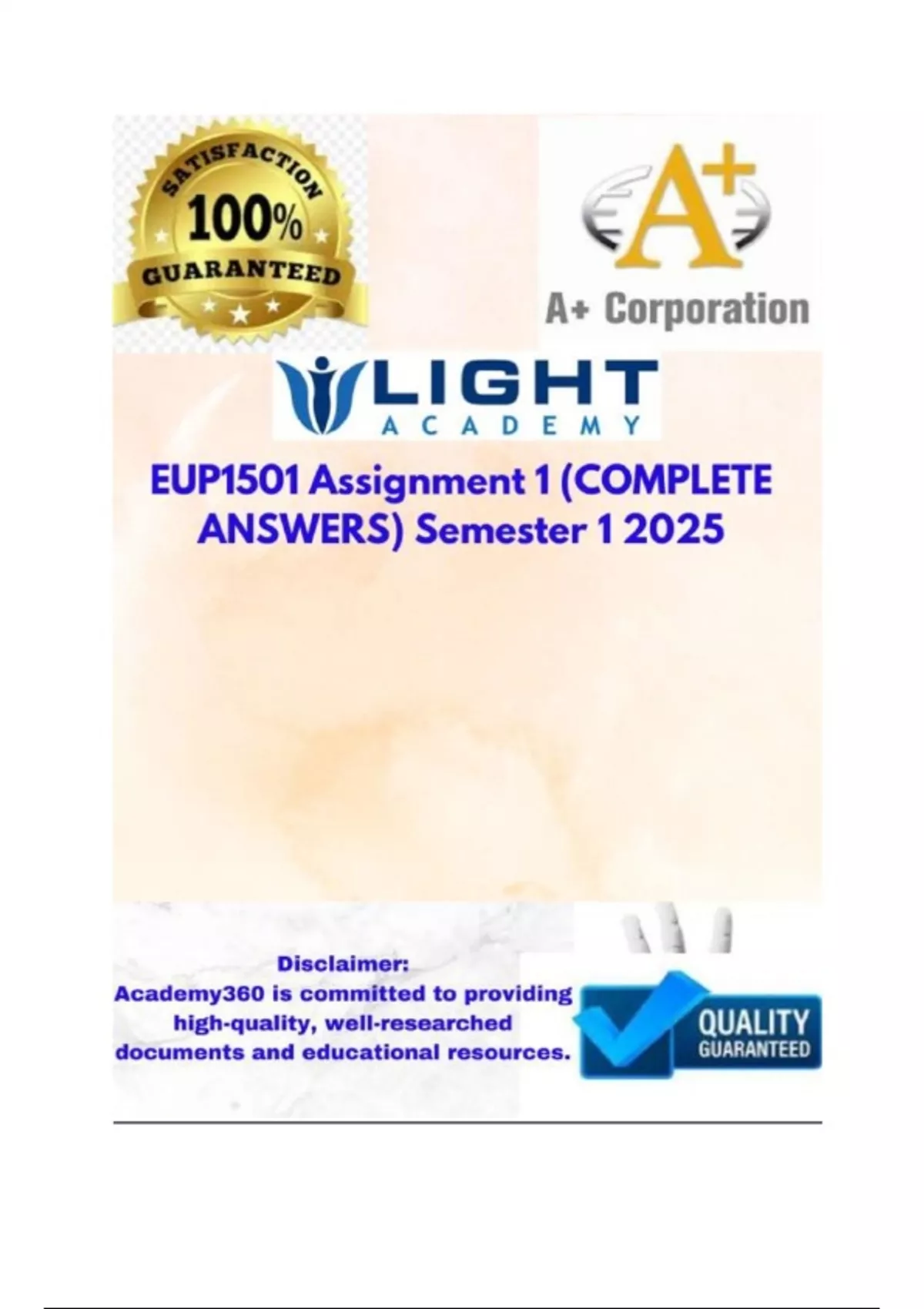 EUP1501 Assignment 1 (COMPLETE ANSWERS) Semester 1 2025; 100% correct ...