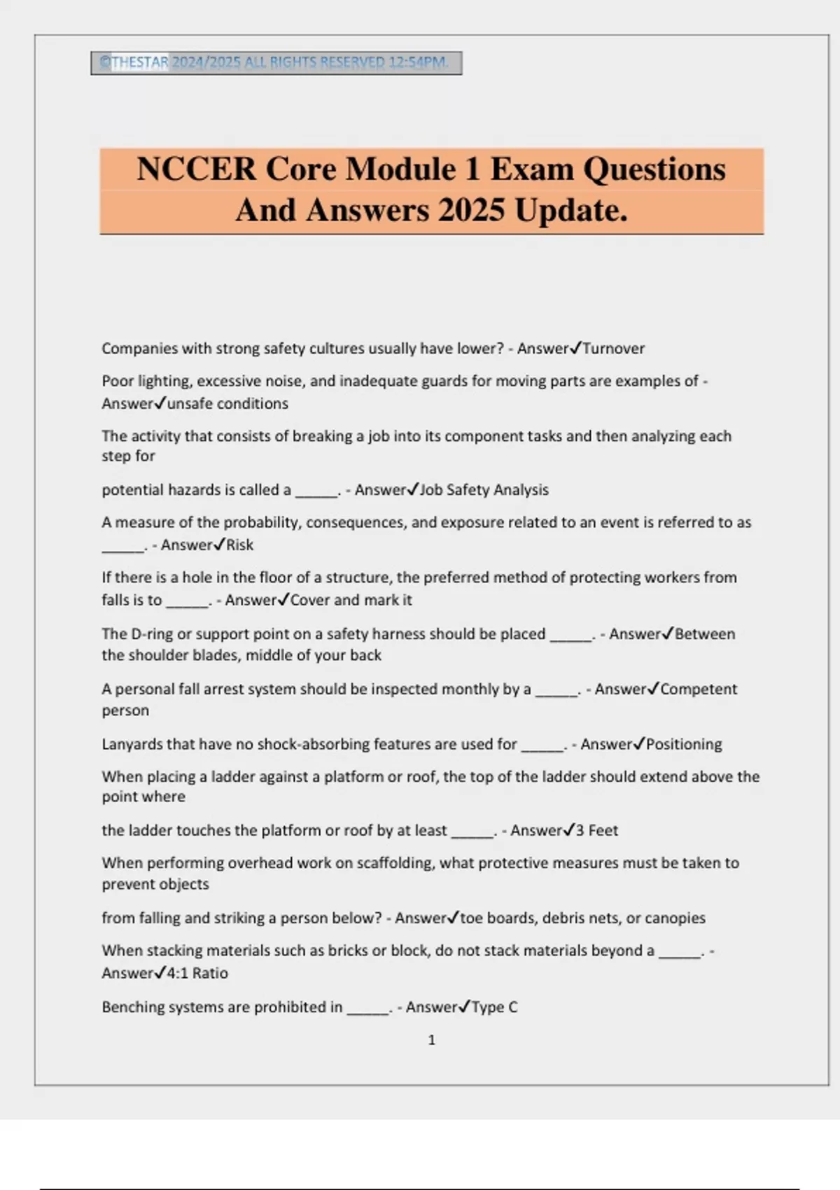 Nccer Core Module 1 Exam Questions And Answers 2025 Update Nccer Stuvia Us