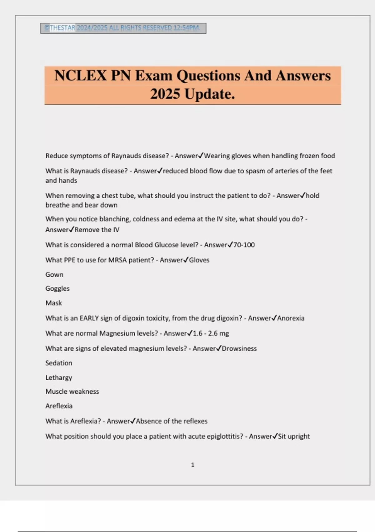 NCLEX PN Exam Questions And Answers 2025 Update. - NCLEX-PN - Stuvia US