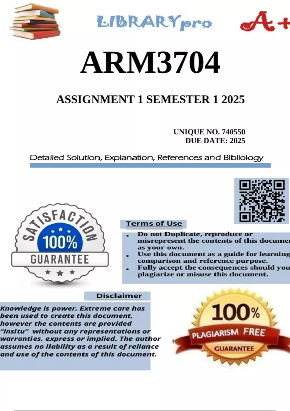 ARM3704 Assignment 1 (100% COMPLETE ANSWERS) Semester 1 2025 (740550 ...