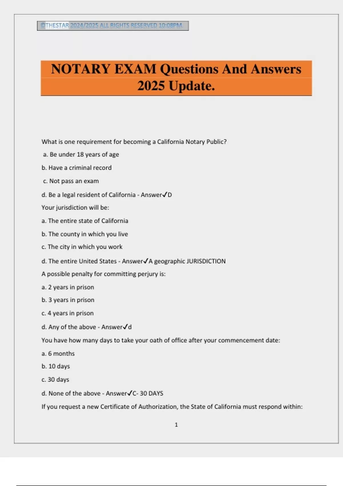 NOTARY EXAM Questions And Answers 2025 Update. - NOTARY - Stuvia US