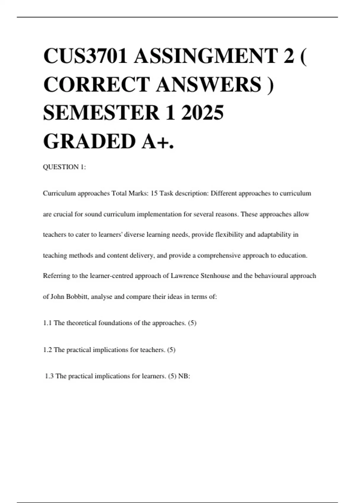 CUS3701 ASSINGMENT 2 ( CORRECT ANSWERS ) SEMESTER 1 2025 GRADED A+ ...