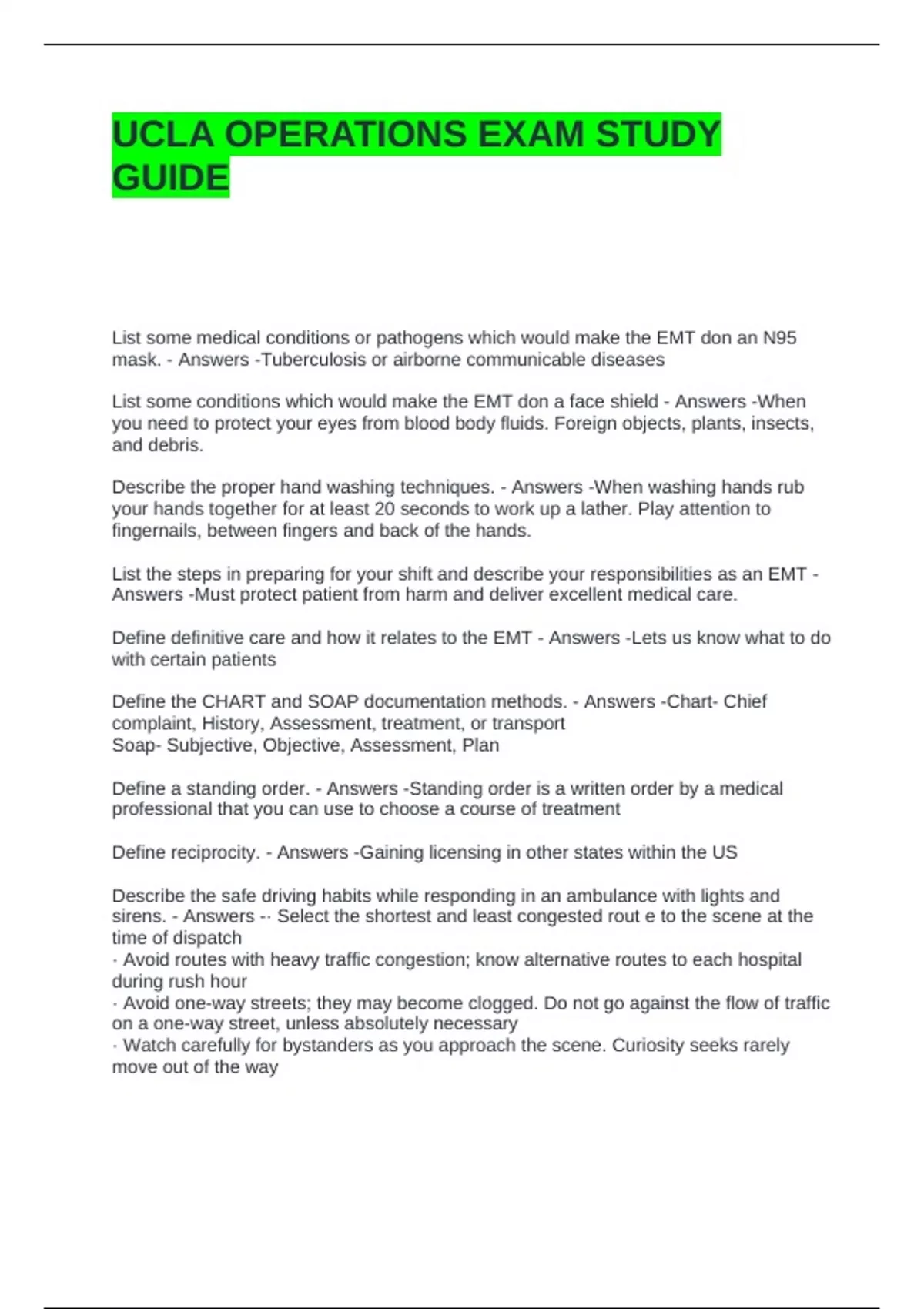 UCLA OPERATIONS EXAM STUDY GUIDE LATEST UPDATED - UCLA EMT - Stuvia US