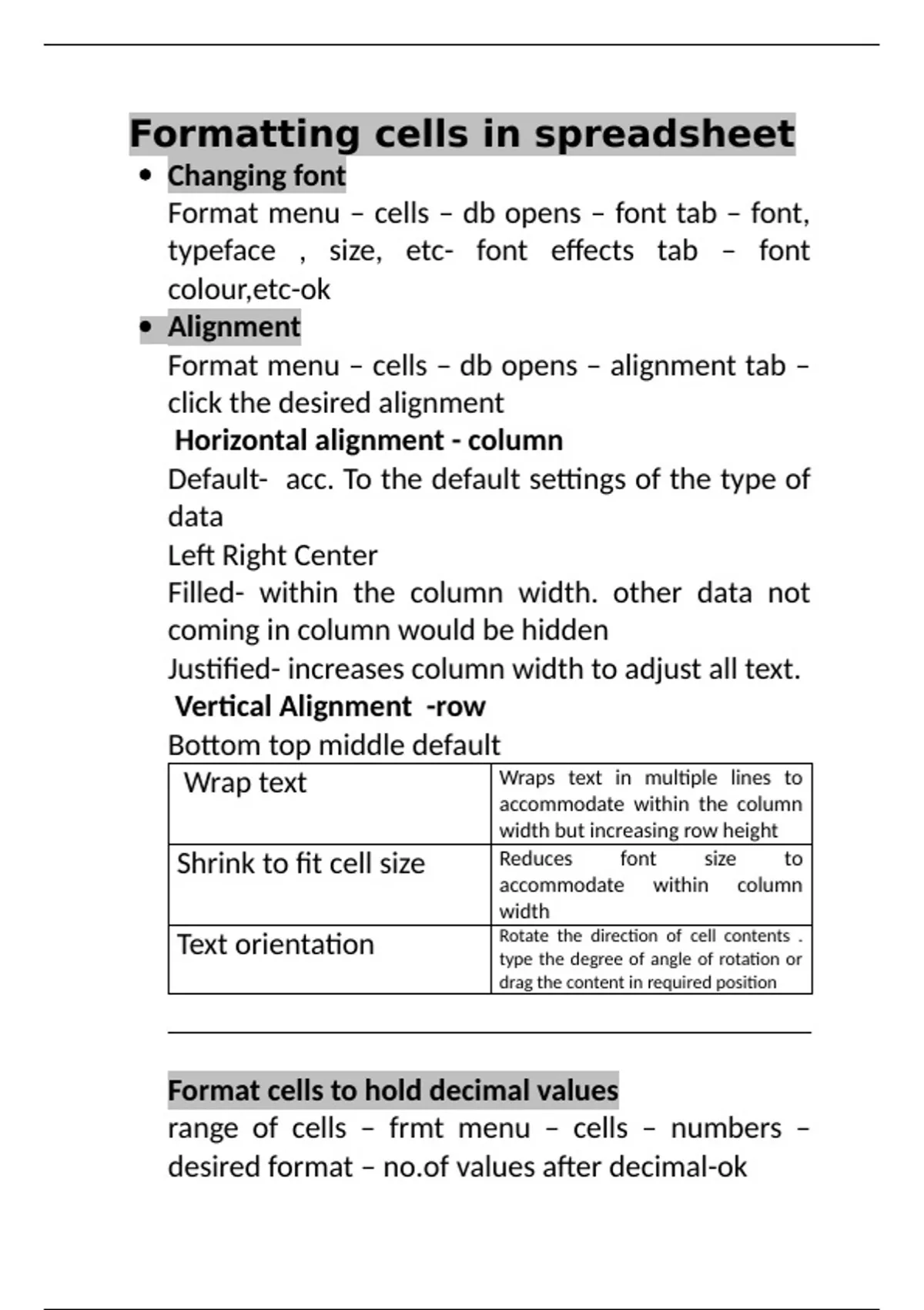 Summary Formatting spreadsheets - CBSE - Stuvia US
