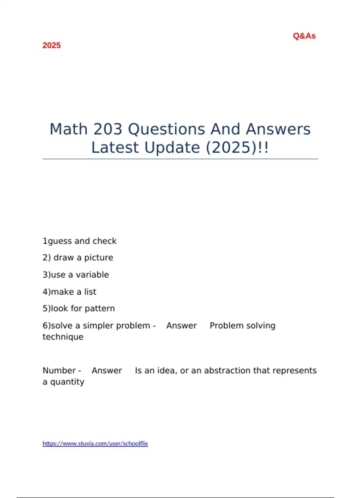 Math 203 Questions And Answers Latest Update (2025)!! - Math 203 ...