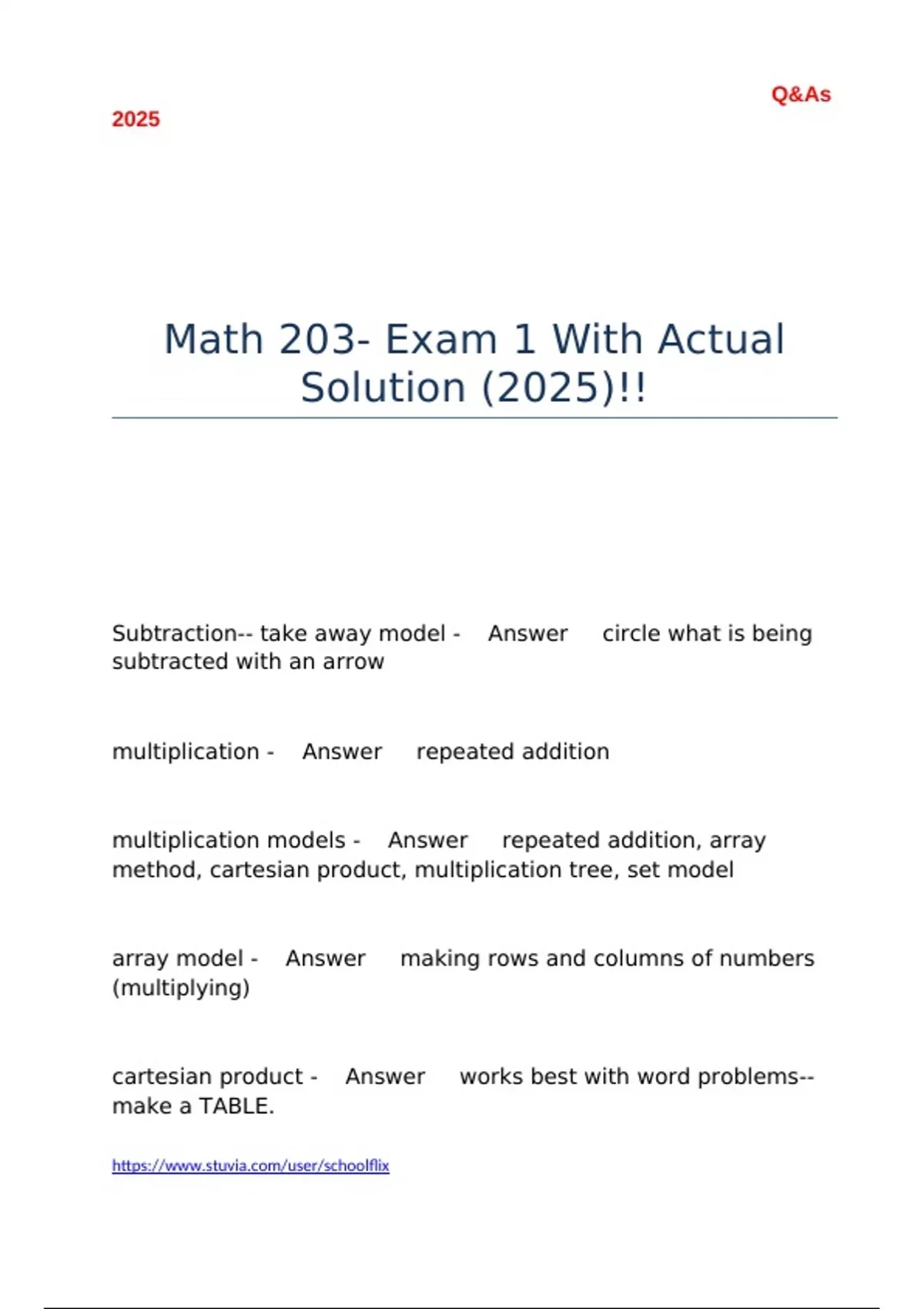 Math 203- Exam 1 With Actual Solution (2025)!! - Math 203 - Stuvia US
