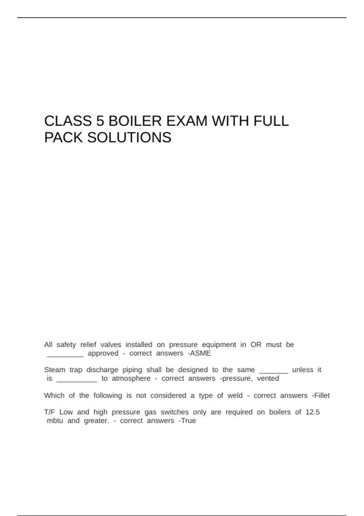 CLASS 5 BOILER EXAM WITH FULL PACK SOLUTIONS - Grade 4 Stationary ...