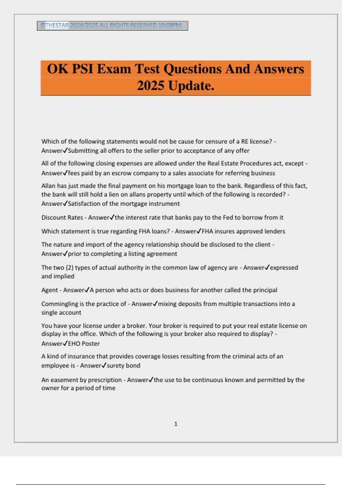 OK PSI Exam Test Questions And Answers 2025 Update. - PSI - Stuvia US