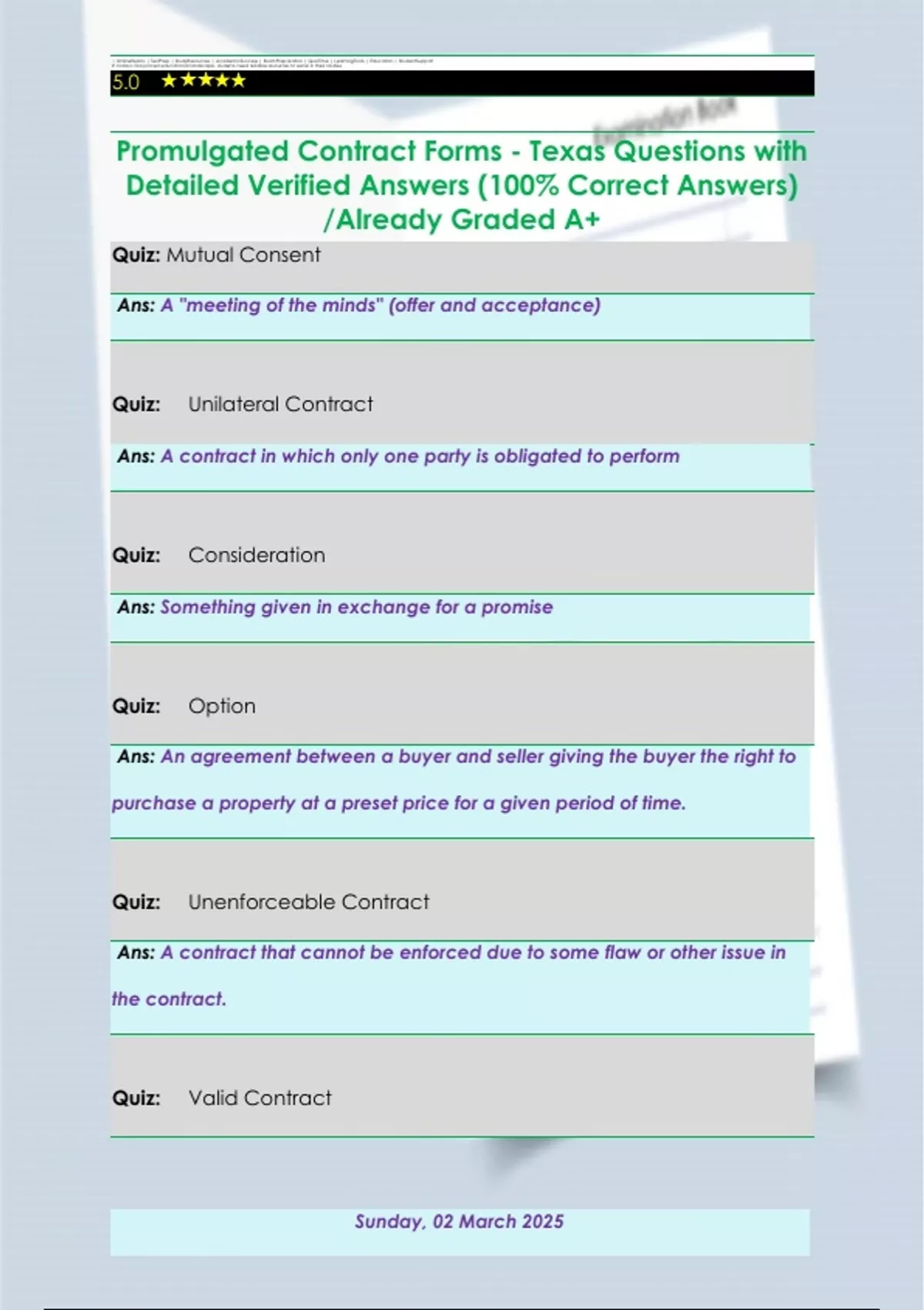 Promulgated Contract Forms - Texas Questions with Detailed Verified ...