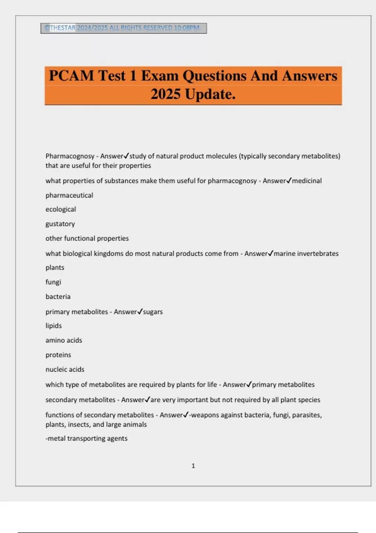 PCAM Test 1 Exam Questions And Answers 2025 Update. - PCAM - Stuvia US
