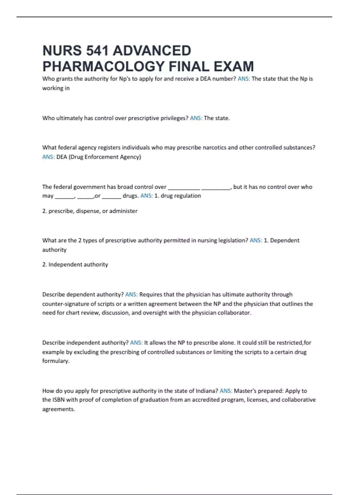 NURS 541 ADVANCED PHARMACOLOGY FINAL STUDY GUIDE. KEY PHARMACODYNAMICS ...