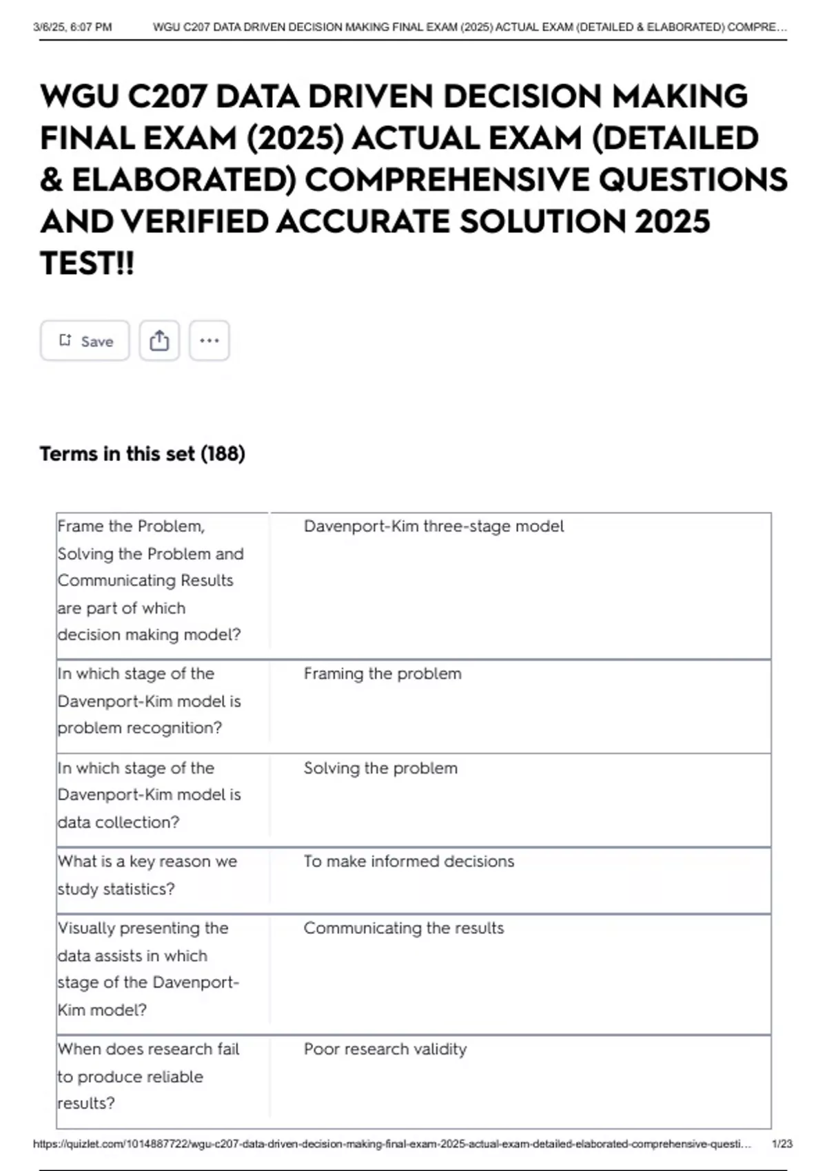 WGU C207 DATA DRIVEN DECISION MAKING FINAL EXAM (2025) ACTUAL EXAM ...