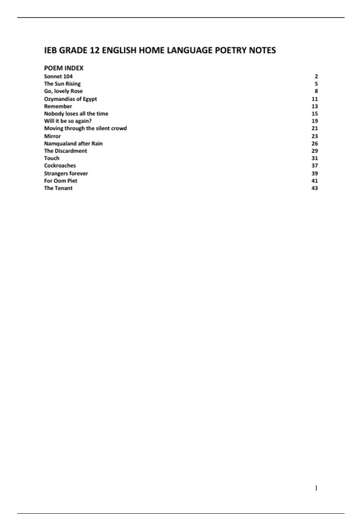 Summary IEB English Grade 12 Poetry line by line analysis and sample ...