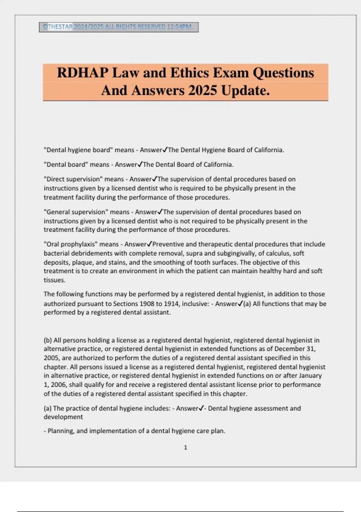 RDHAP Law and Ethics Exam Questions And Answers 2025 Update - Law and ...