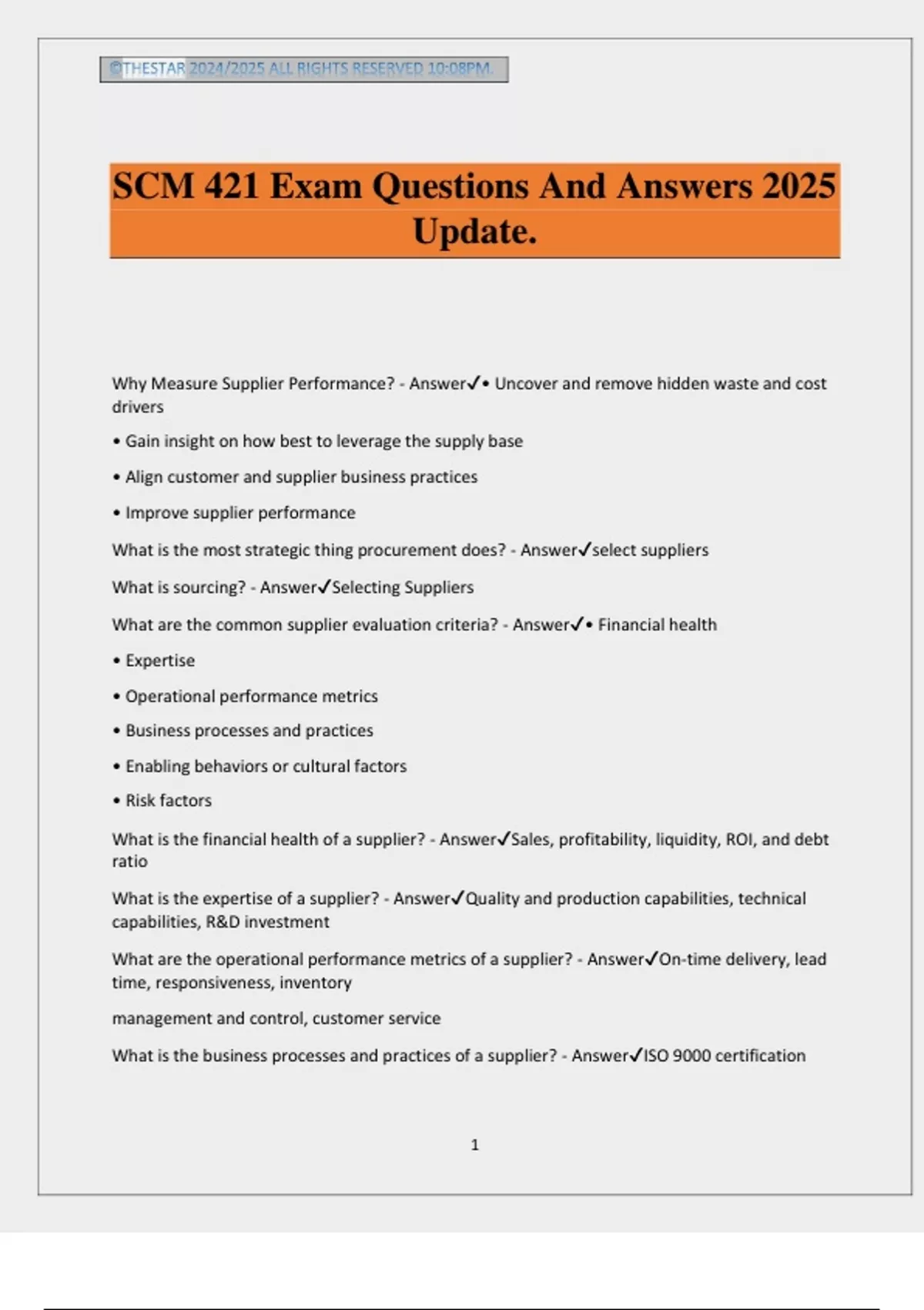 SCM 421 Exam Questions And Answers 2025 Update. - SCM 421 - Stuvia US