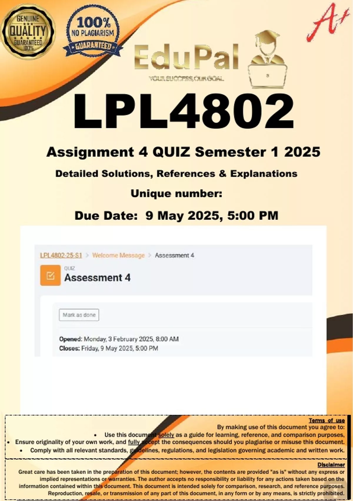 LPL4802 Assignment 4 (COMPLETE ANSWERS) Semester 1 2025 - DUE 9 May ...