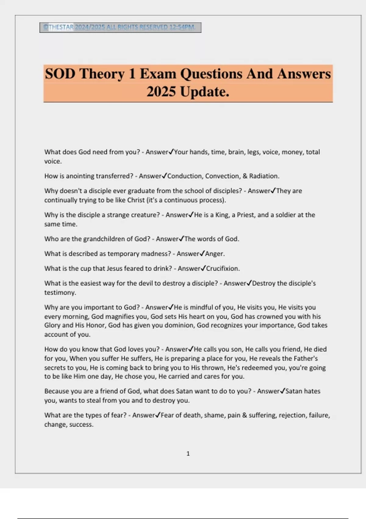 SOD Theory 1 Exam Questions And Answers 2025 Update. - SOD - Stuvia US