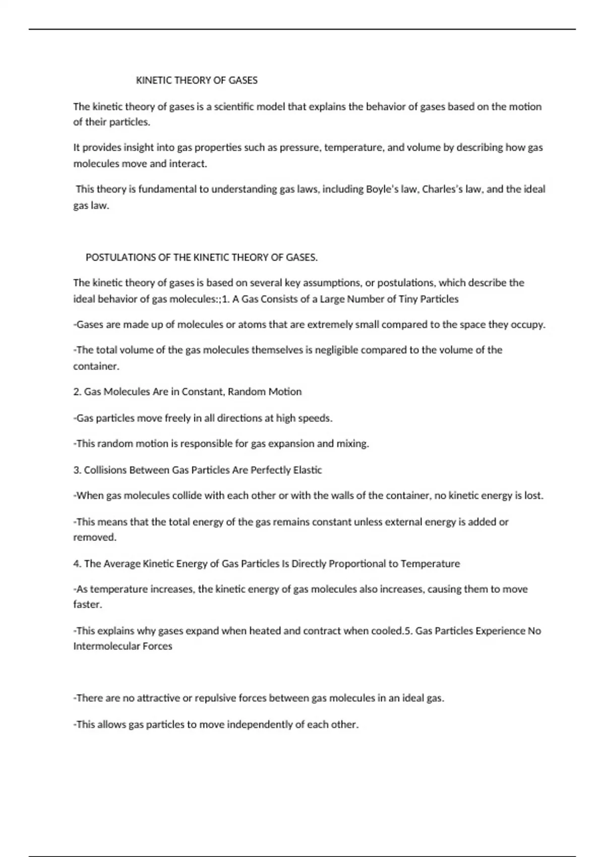 Kinetic theory of Gases - BIOLOGY - Stuvia US