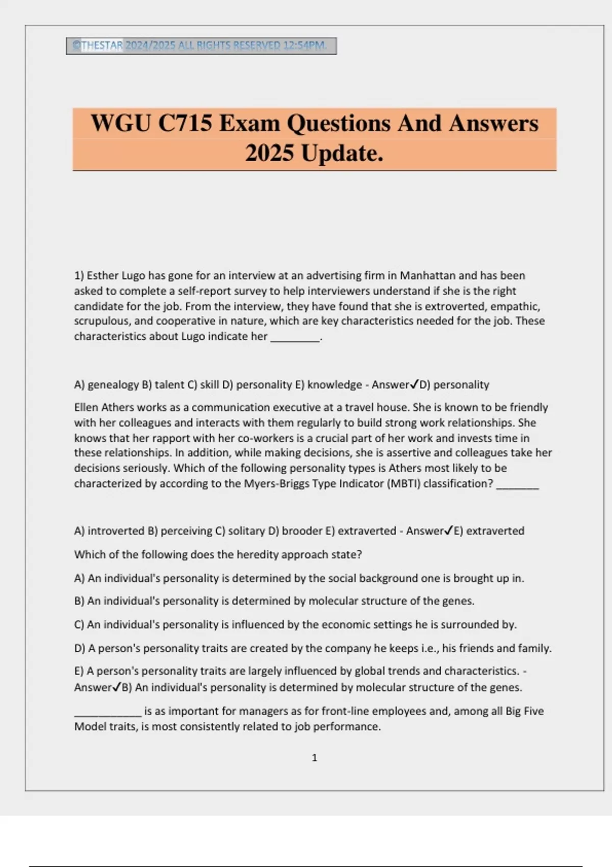 WGU C715 Exam Questions And Answers 2025 Update. - WGU C715 - Stuvia US