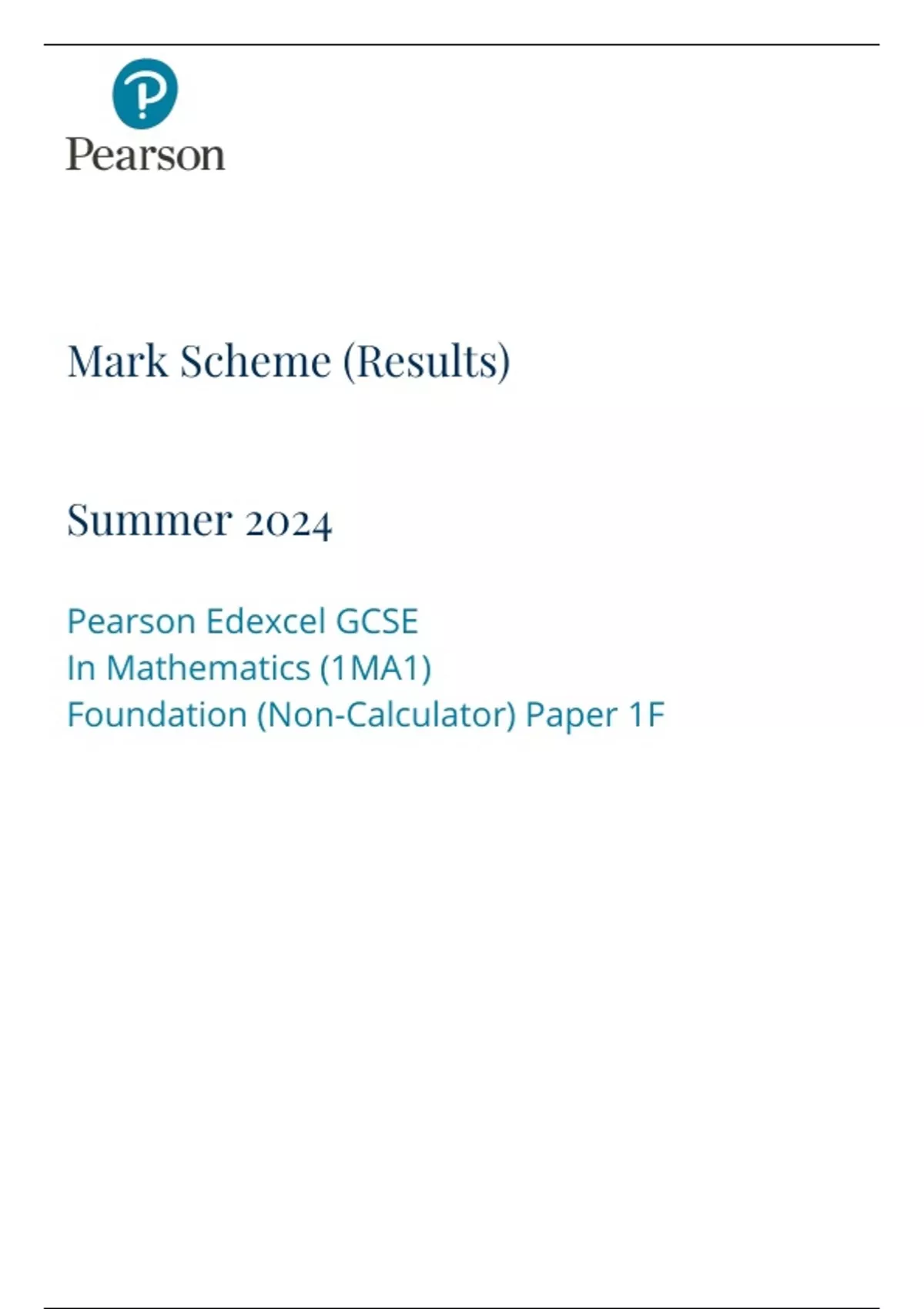 GCSE Edexcel Mathematics 2024 Foundation Paper 1 Mark Scheme - Maths ...