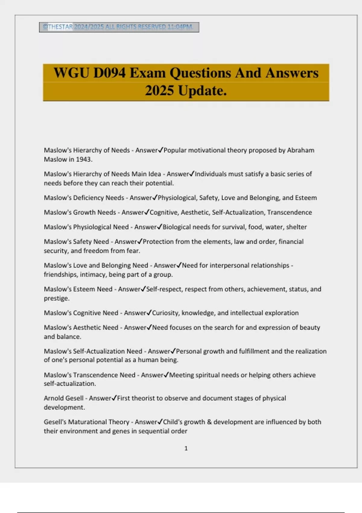 WGU D094 Exam Questions And Answers 2025 Update. - WGU D094 - Stuvia US