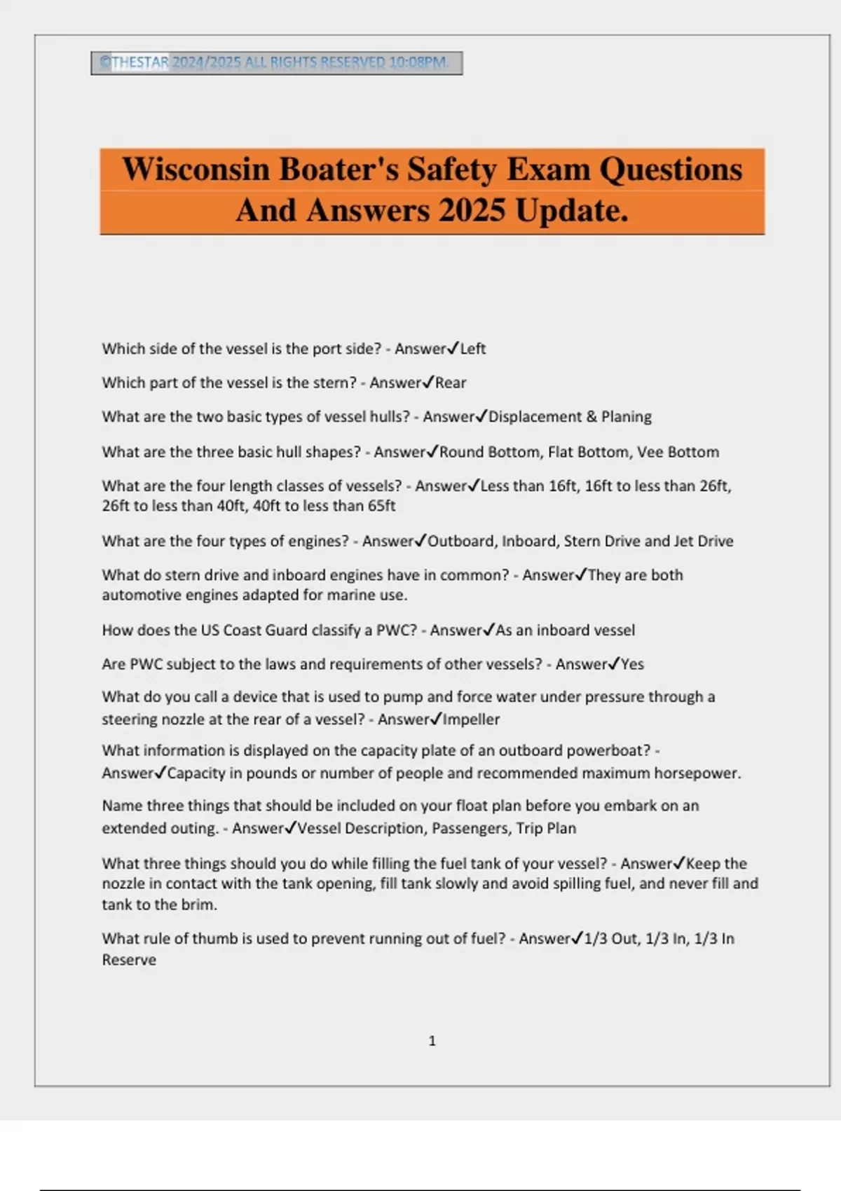Wisconsin Boater's Safety Exam Questions And Answers 2025 Update ...