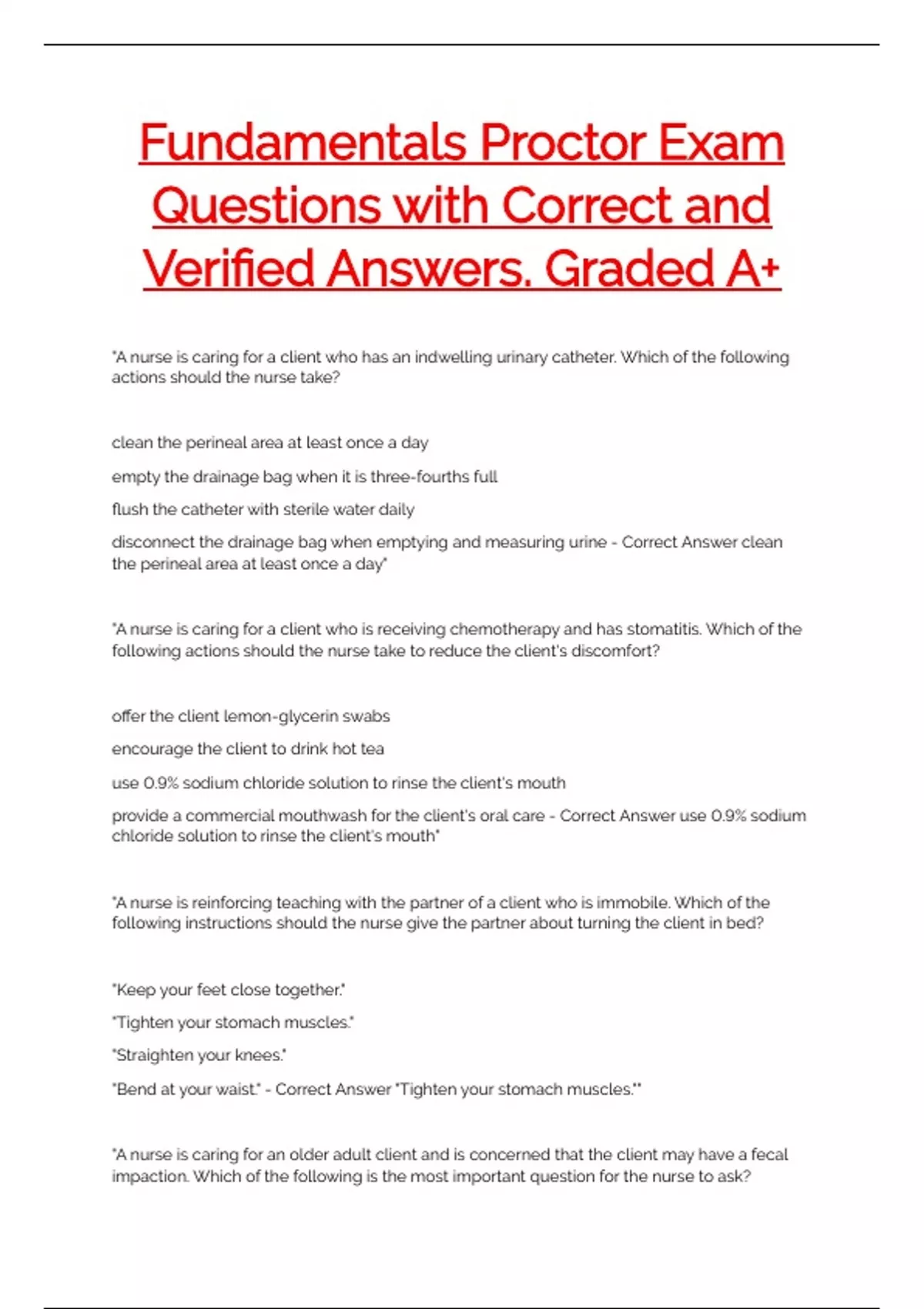 Fundamentals Proctor Exam Questions with Correct and Verified Answers ...