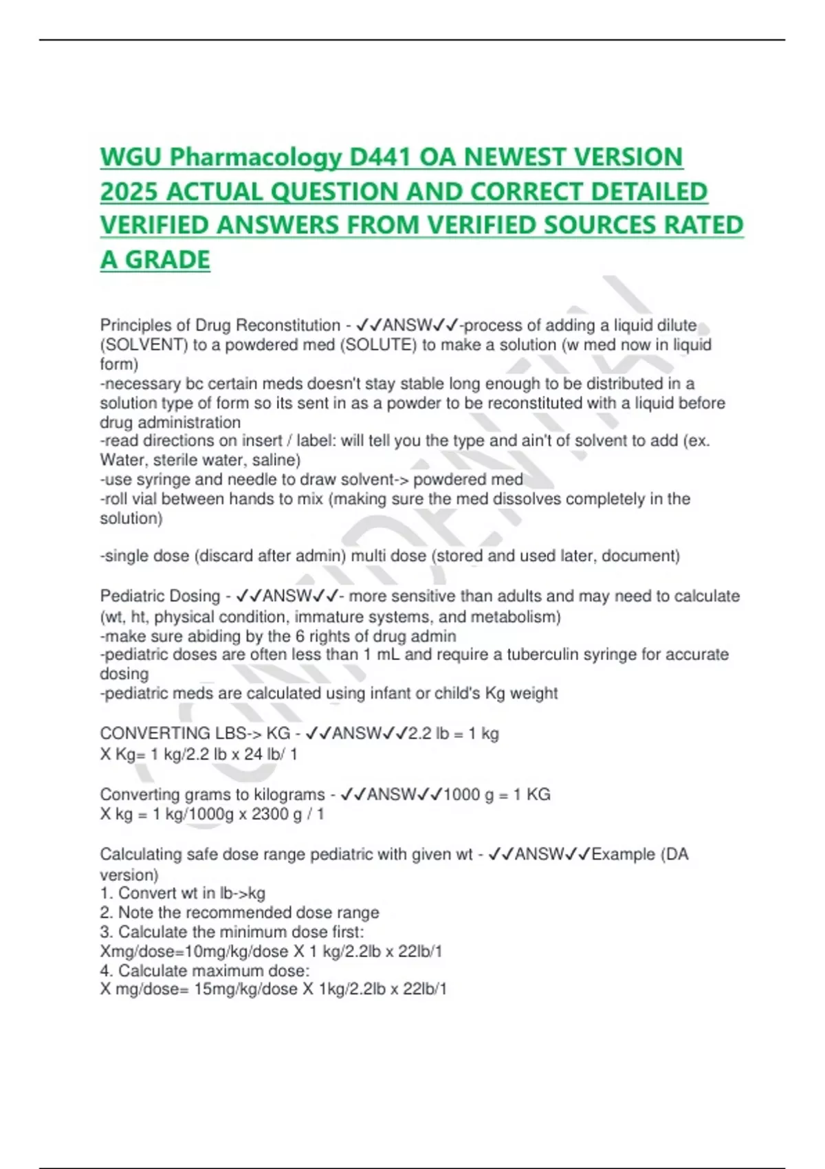 WGU Pharmacology D441 OA NEWEST VERSION 2025 ACTUAL QUESTION AND ...