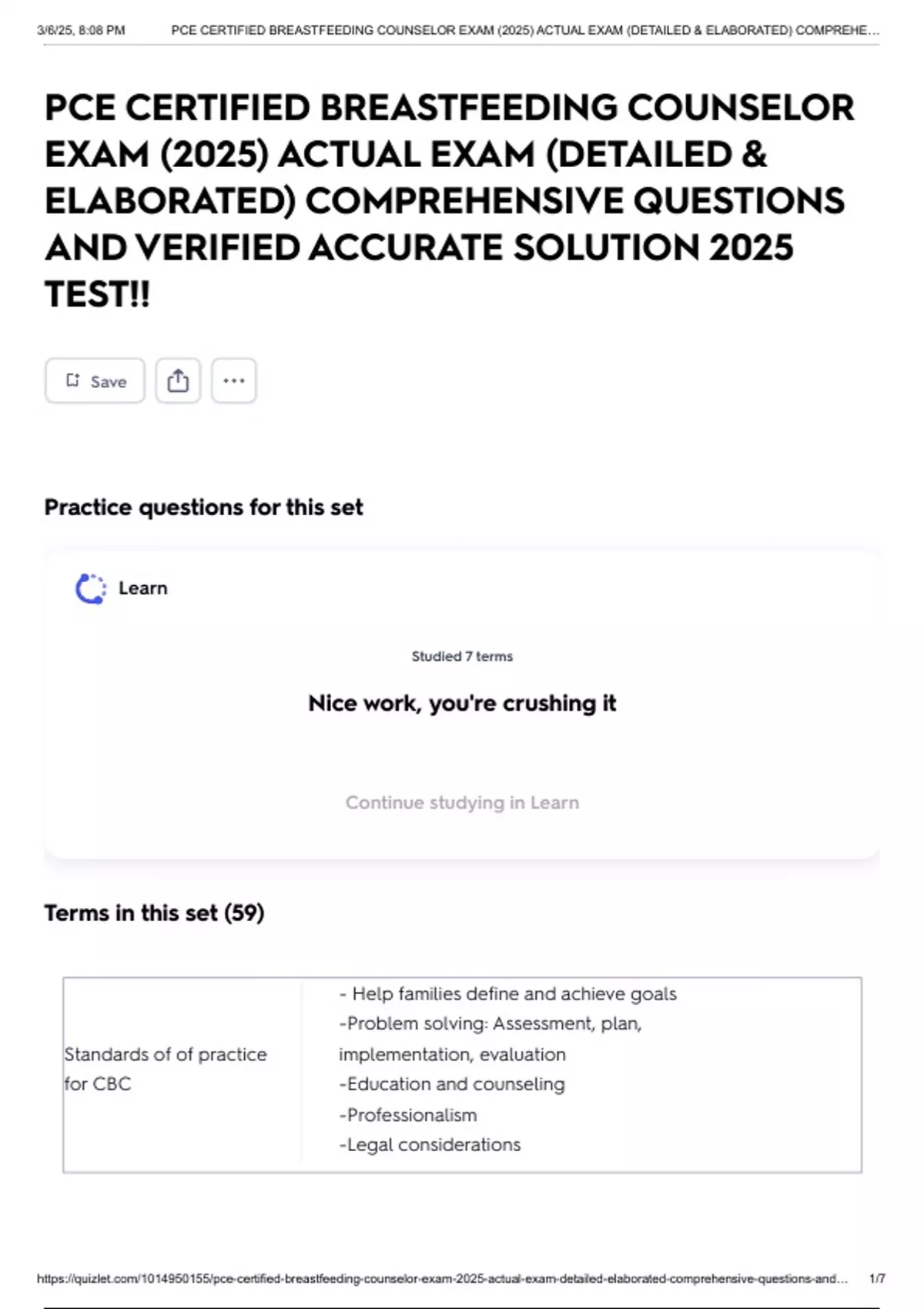 PCE CERTIFIED BREASTFEEDING COUNSELOR EXAM (2025) ACTUAL EXAM (DETAILED & ELABORATED ...