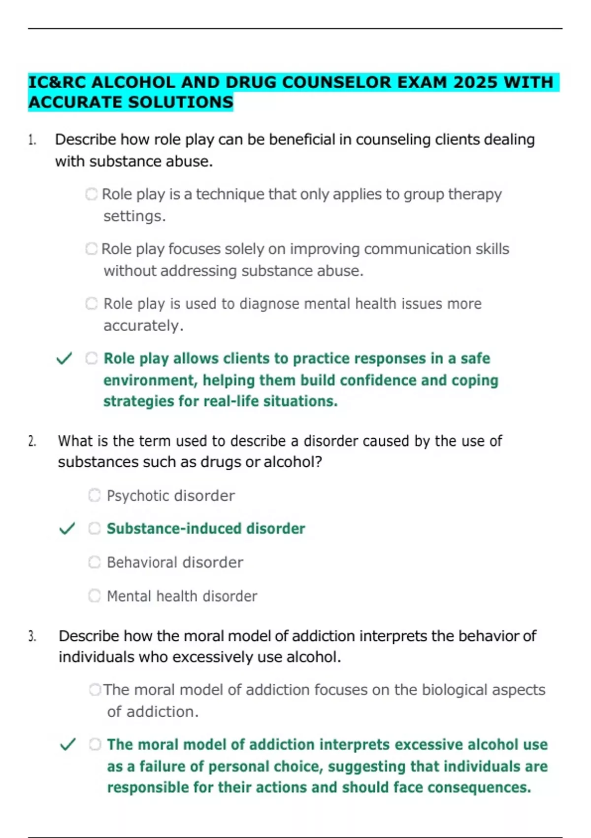 IC&RC ALCOHOL AND DRUG COUNSELOR EXAM 2025 WITH ACCURATE SOLUTIONS - IC ...
