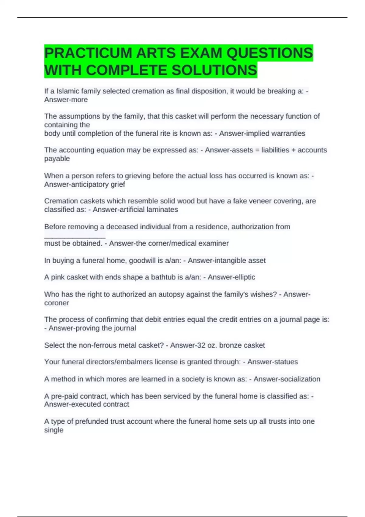 PRACTICUM ARTS EXAM QUESTIONS WITH COMPLETE SOLUTIONS - Body Arts - Stuvia US