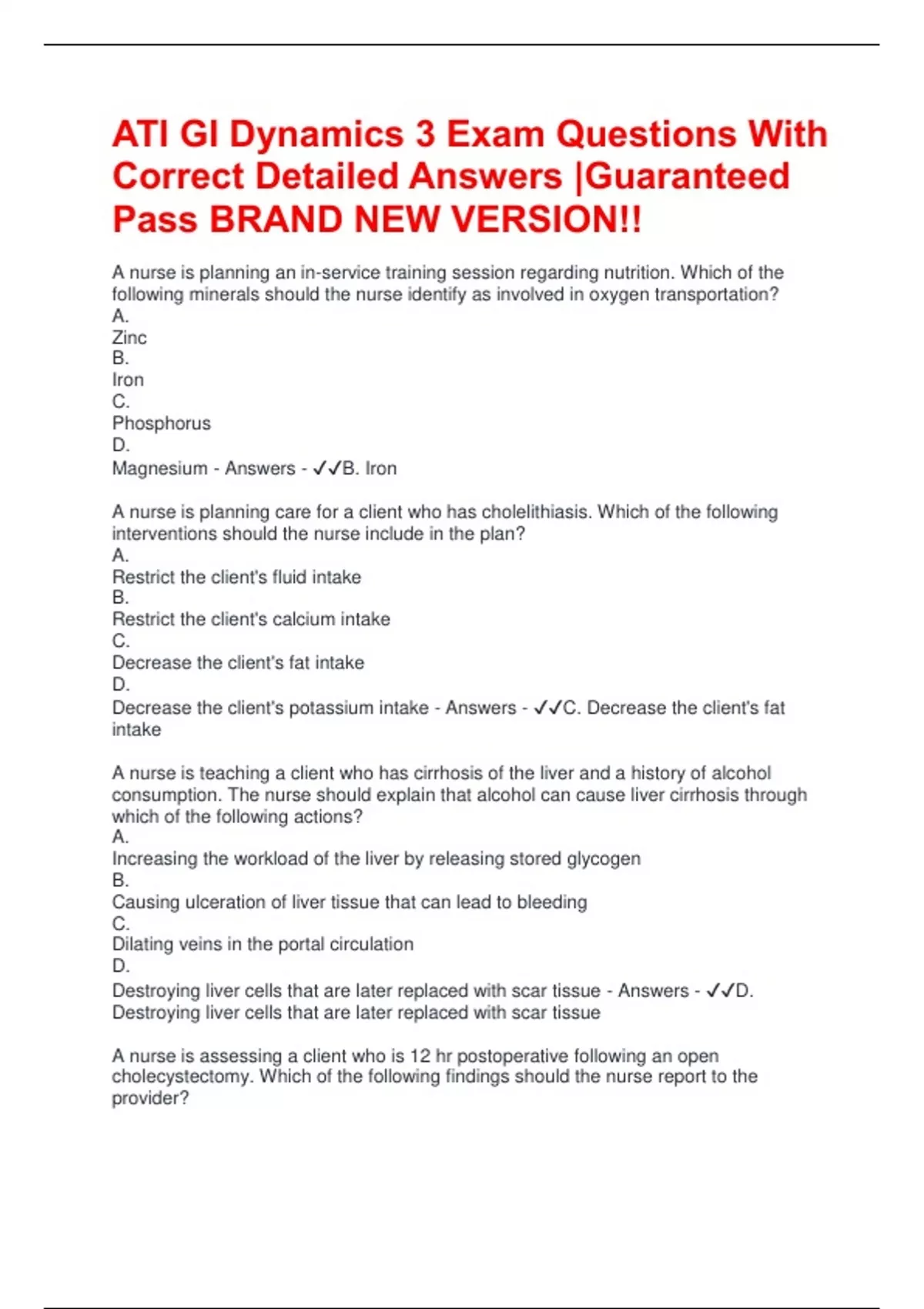 ATI GI Dynamics 3 Exam Questions With Correct Detailed Answers ...