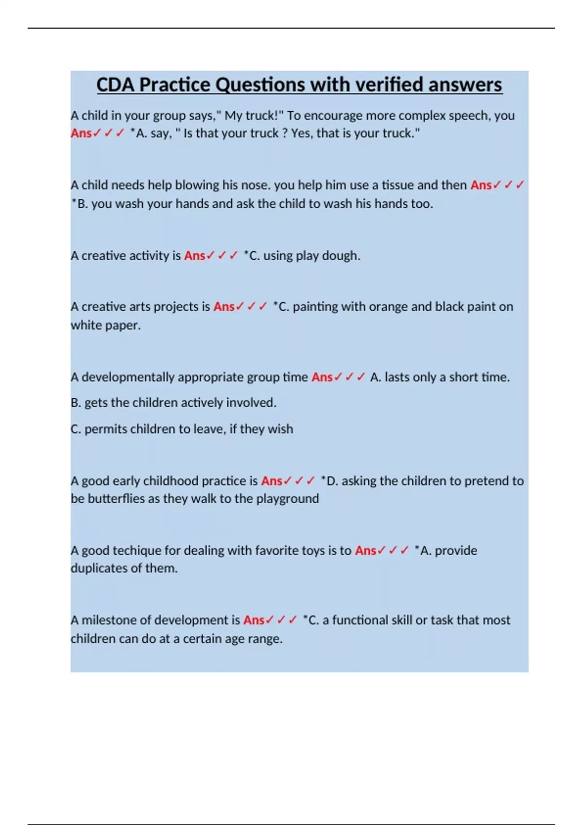 CDA Practice Questions with verified answers - Educational Assessment - WGU DRC1 - Stuvia US