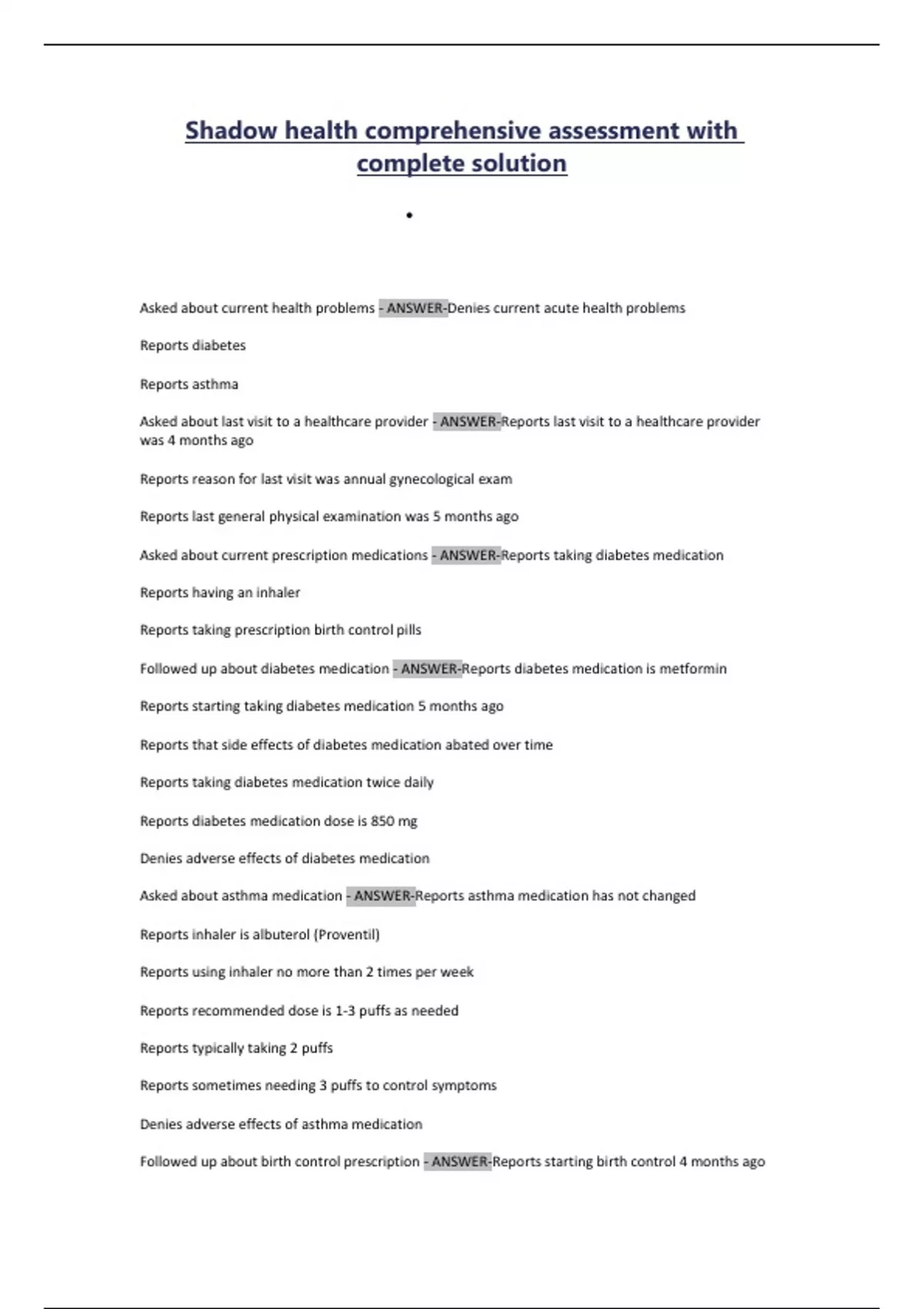 Shadow health comprehensive assessment with complet - Health ...