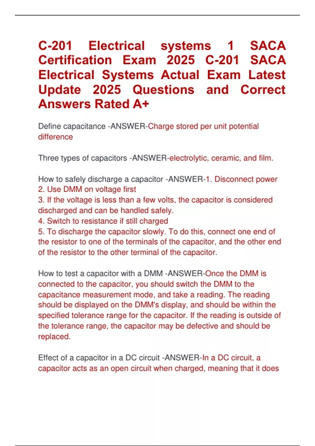C-201 Electrical systems 1 SACA Certification Exam 2025 C-201 SACA ...