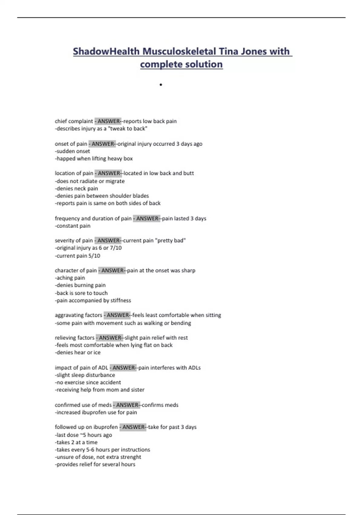 ShadowHealth Musculoskeletal Tina Jones with complete - Shadow health ...