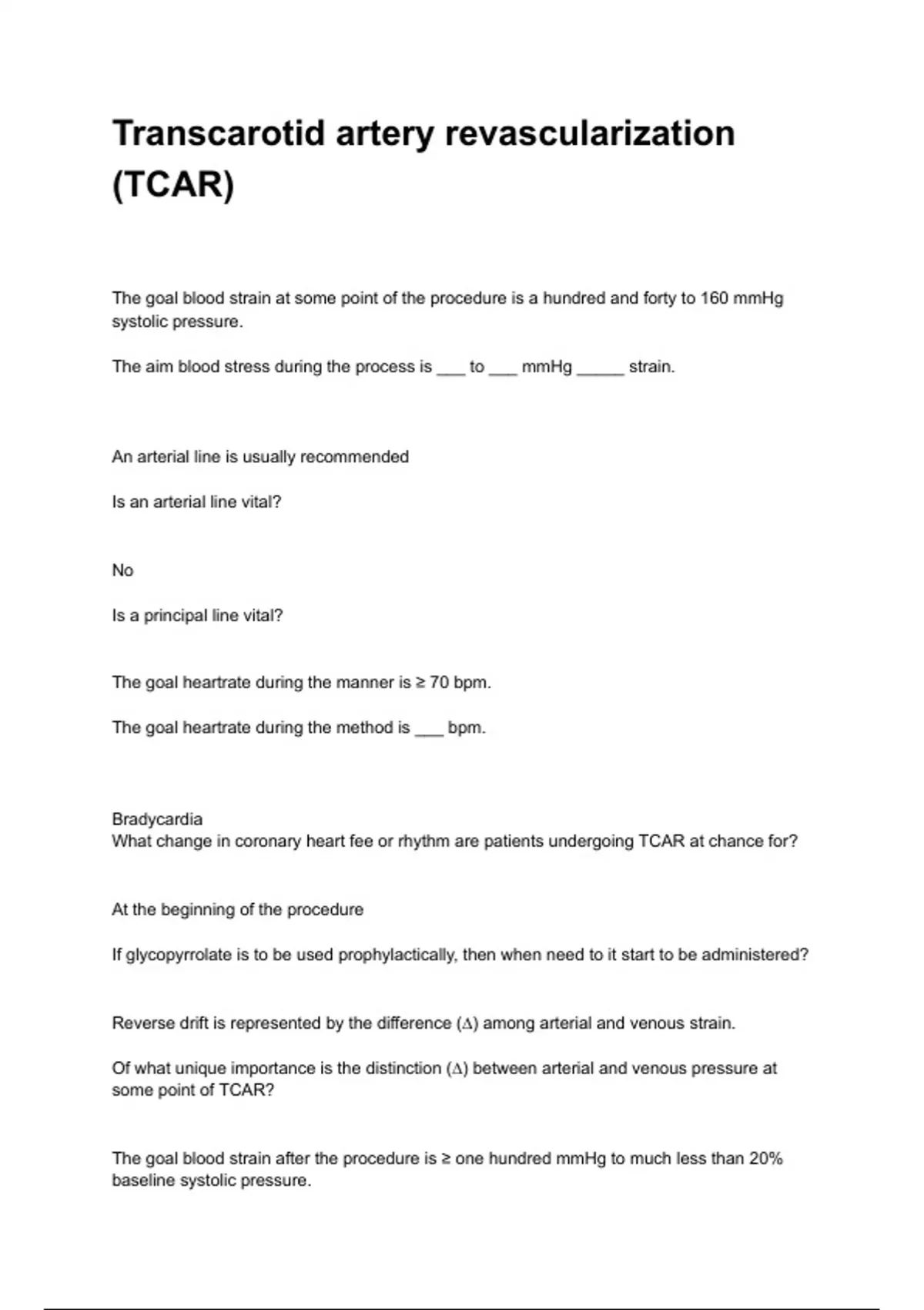Transcarotid artery revascularization (TCAR) QUESTIONS WITH DETAILED ...