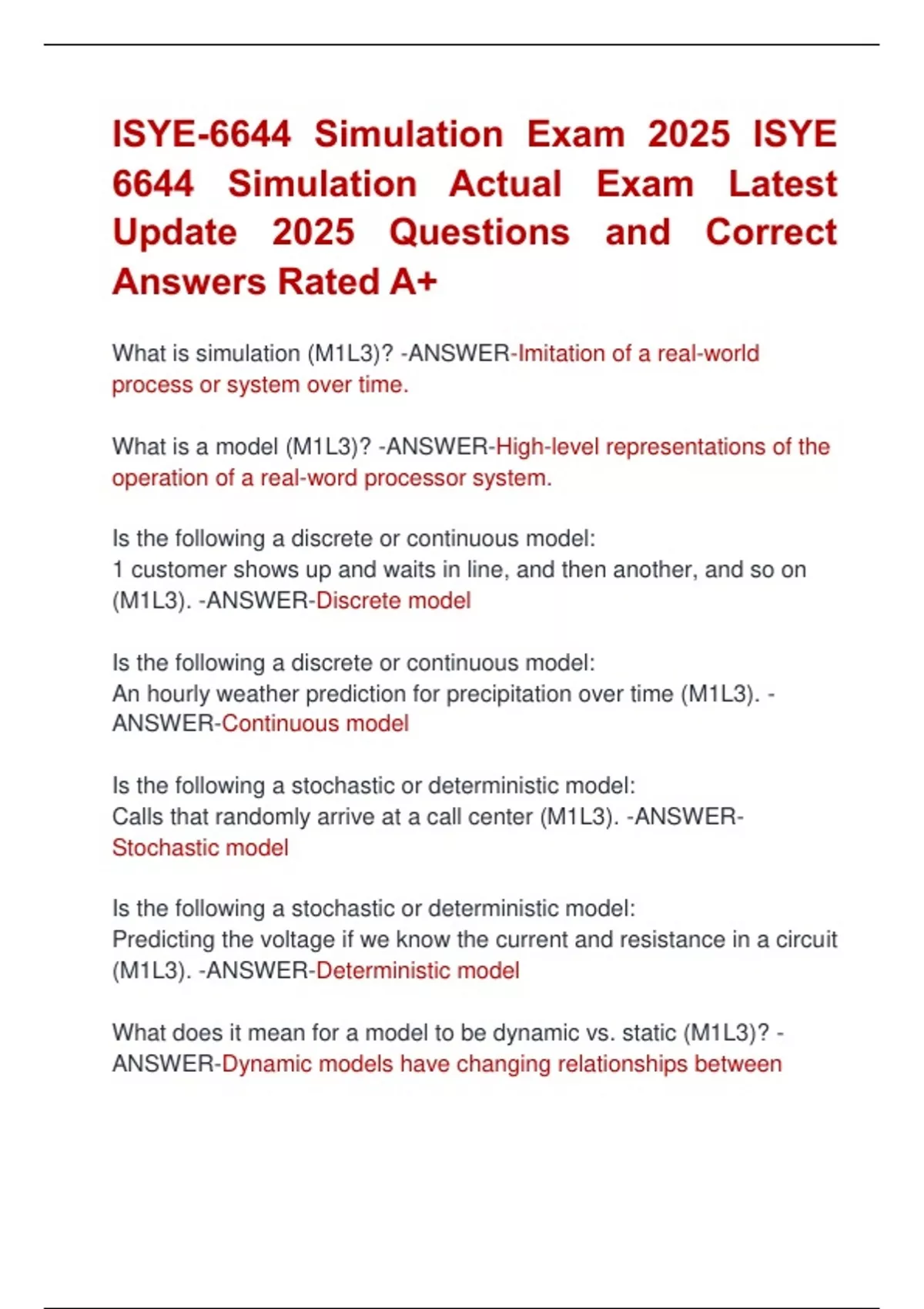 ISYE-6644 Simulation Exam 2025 ISYE 6644 Simulation Actual Exam Latest ...