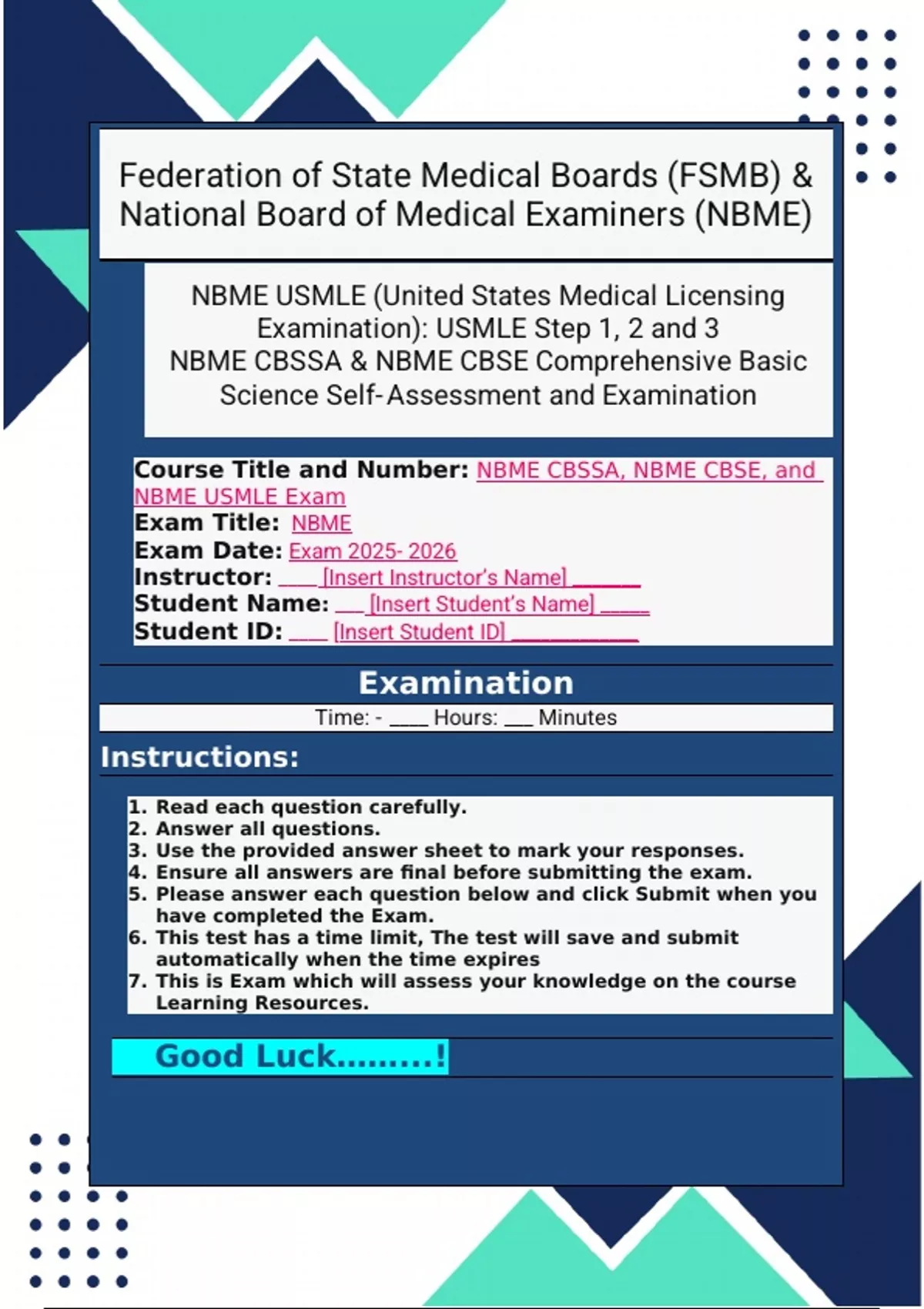 NBME Exam Review CBSSA Comprehensive Basic Science Self-Assessment Exam ...