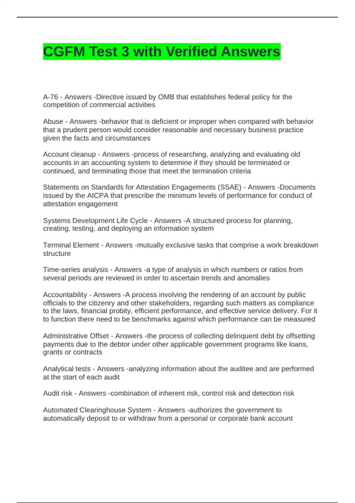 CGFM Test 3 with Verified Answers - CGFM - Stuvia US