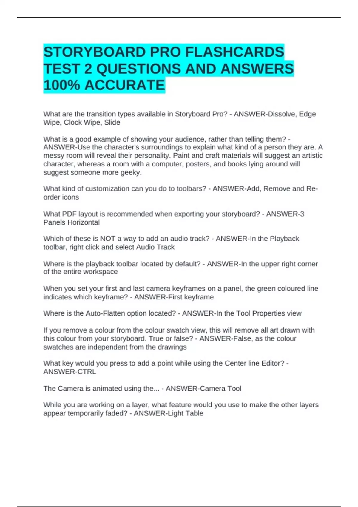 STORYBOARD PRO FLASHCARDS TEST 2 QUESTIONS AND ANSWERS 100% ACCURATE ...
