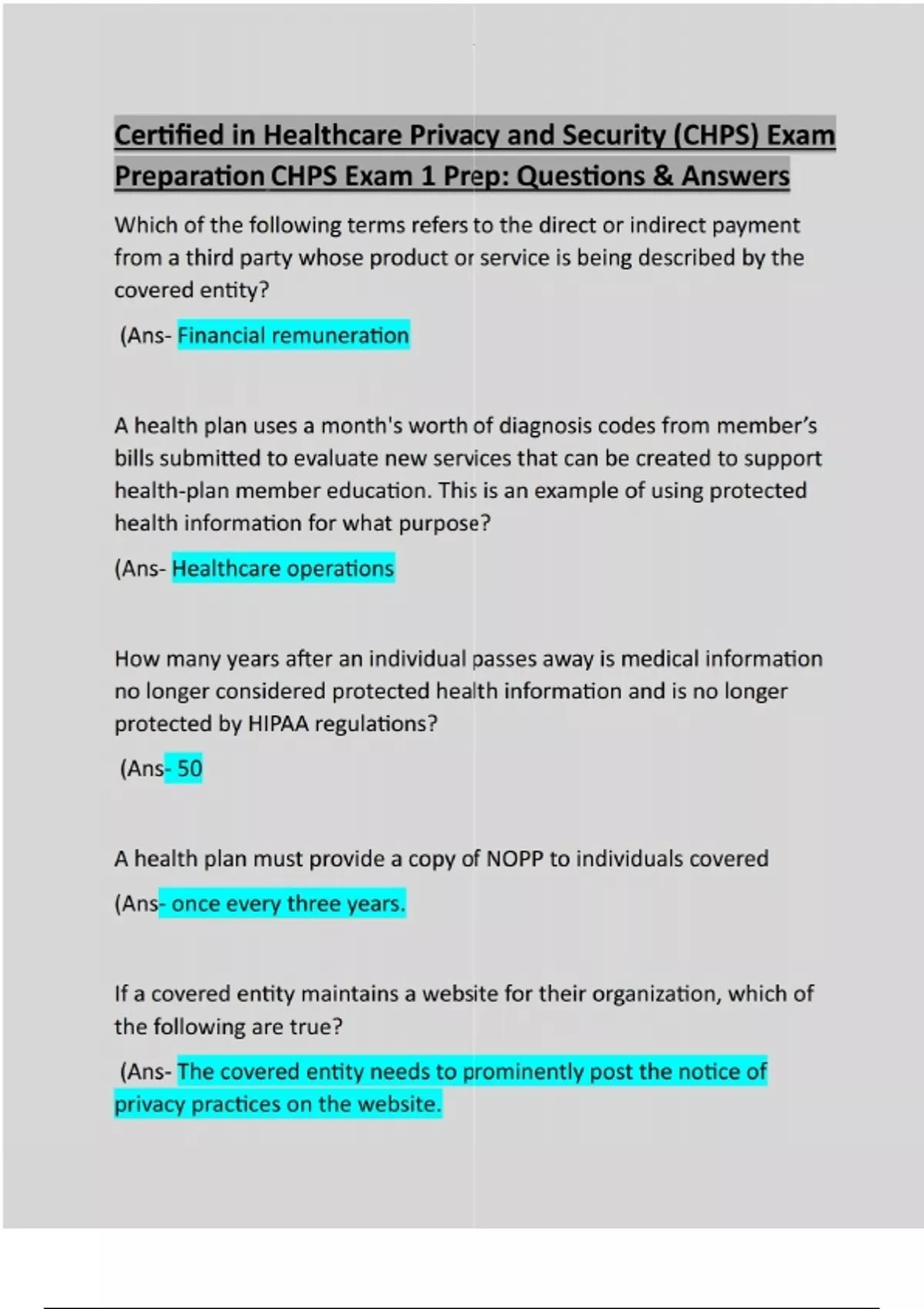 Certified In Healthcare Privacy And Security Chps Exam Preparation