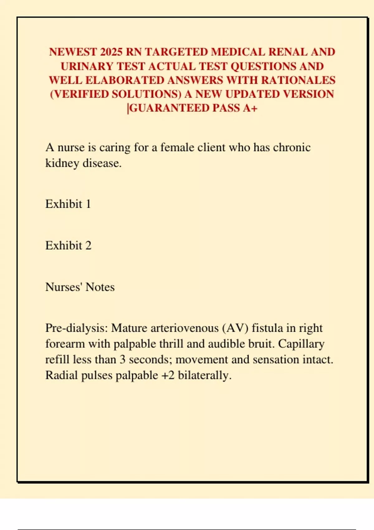 NEWEST 2025 RN TARGETED MEDICAL RENAL AND URINARY TEST ACTUAL TEST ...