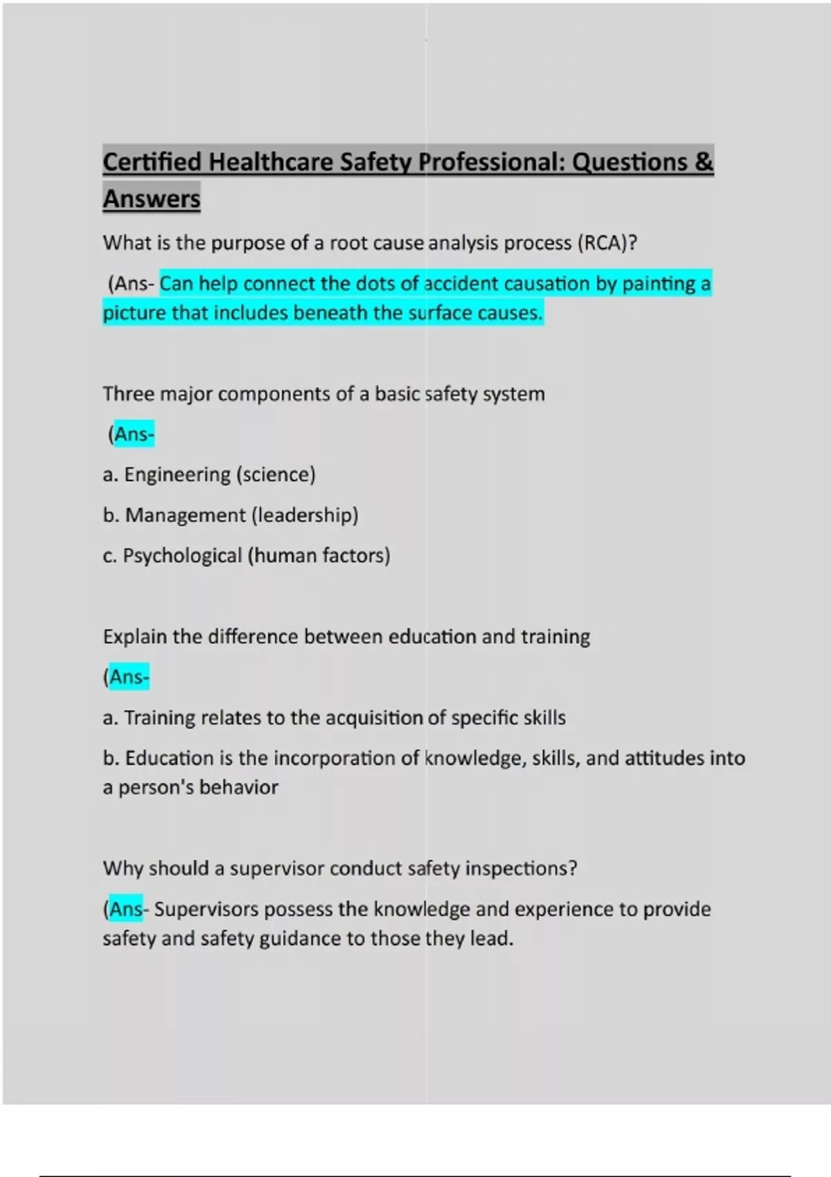 CHSP/Certified Healthcare Safety Professional: Questions & Answers; A+ ...